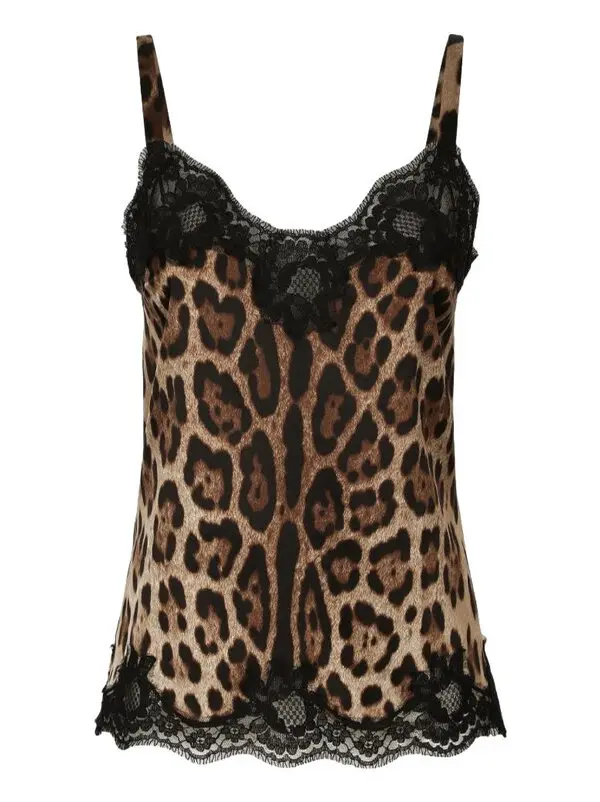 Dolce & Gabbana Leopard Print Lace Trim Camisole - Black