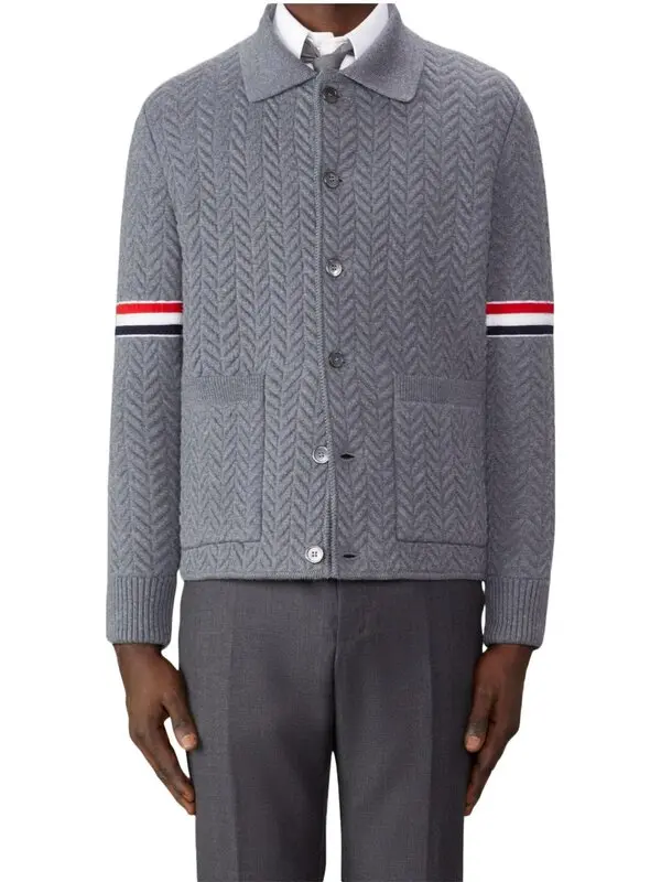 Thom Browne Herringbone Quilted Work Jacket With Signature Striped Cardigan Armband - Medium Gray