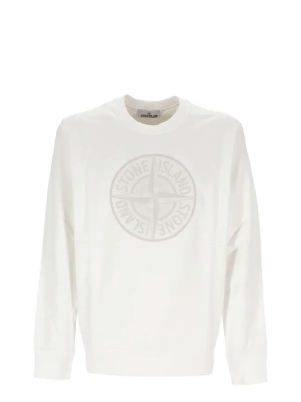 Stone Island Logo Embroidered Crewneck Sweatshirt - White