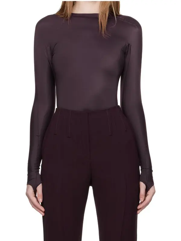MUGLER Embossed Logo Long Sleeve Bodysuit - Black