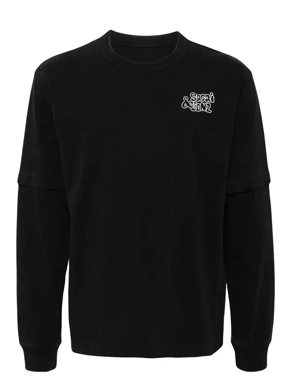 Sacai Layered Effect Cotton T-shirt - Black