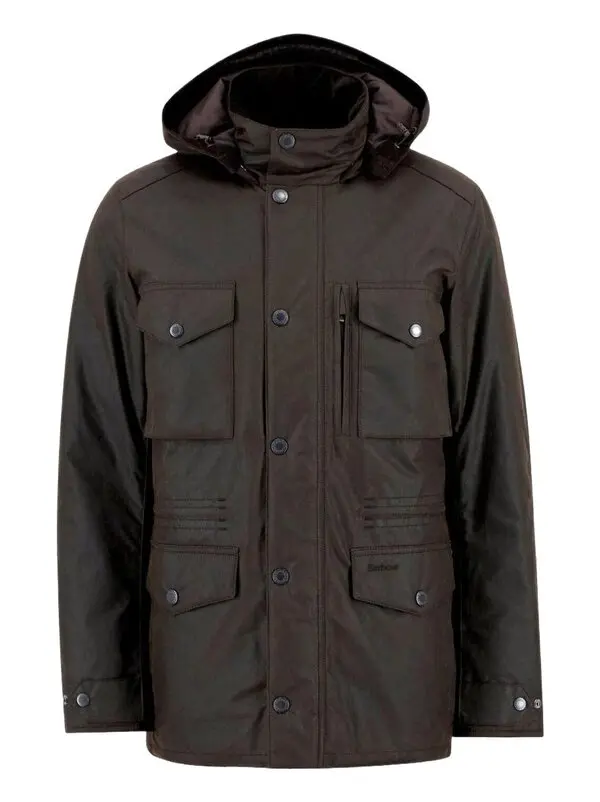 Barbour Waxed Hooded Jacket - Dark Brown
