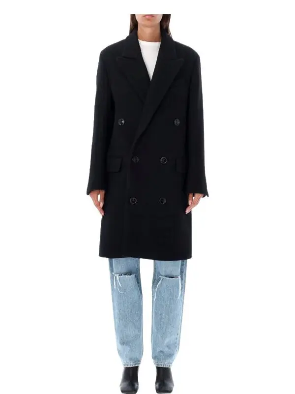 Ami Double-breasted Straight Hem Coat - Black