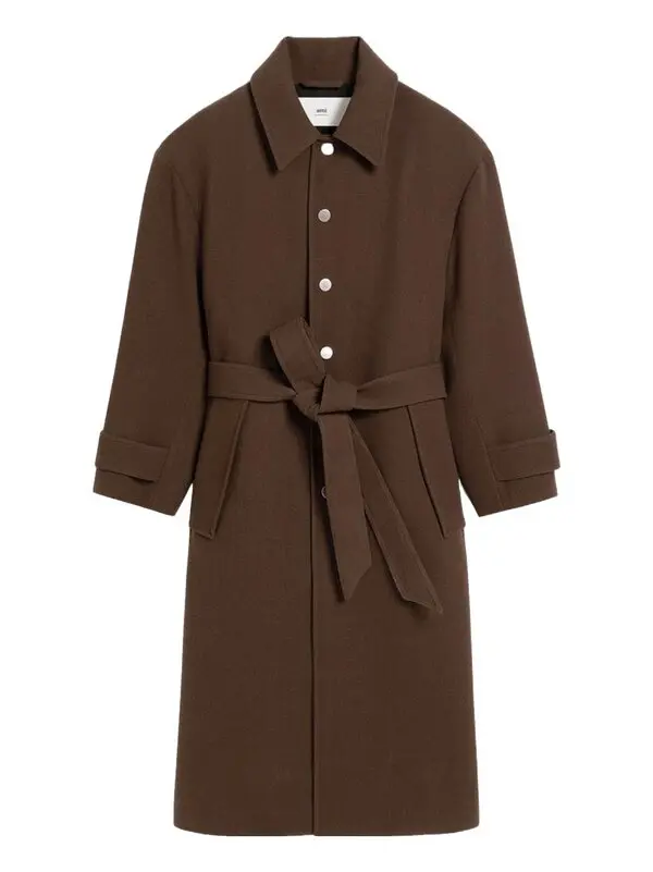 Ami Belted Long Oversized Coat - Green