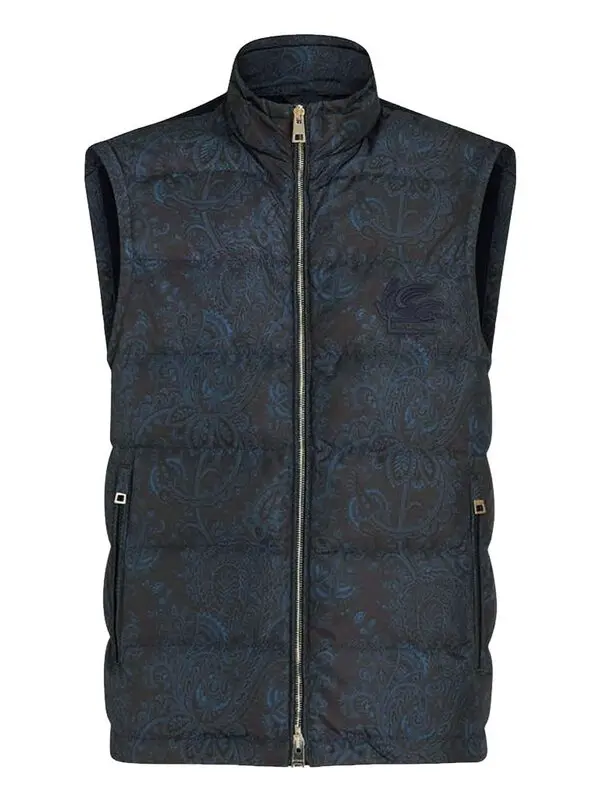 Etro Sleeveless Paisley Printed Down Jacket - Black