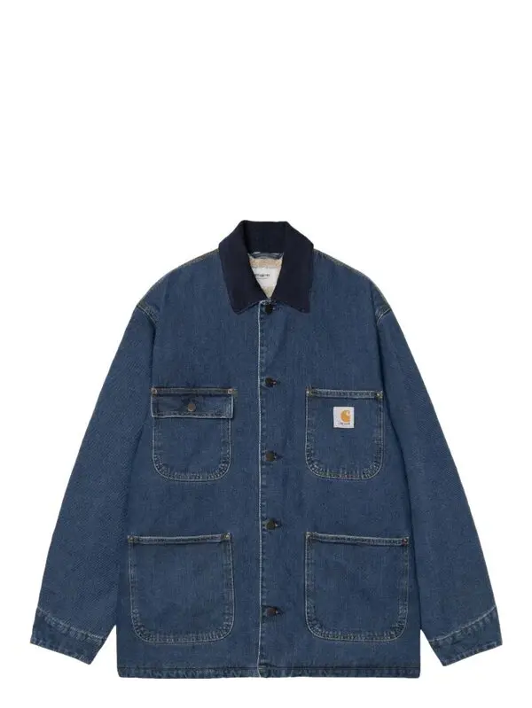 Carhartt Work In Progress Chore Coat With Corduroy Collar - Blue / Dark Navy, Stone Washed