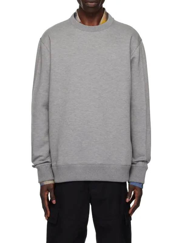 Givenchy Logo Embroidered Ribbed Round Neck Sweater - Gray