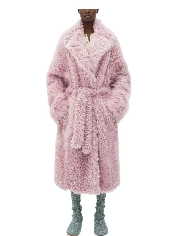 Bottega Veneta Belted Shearling Coat - Pink
