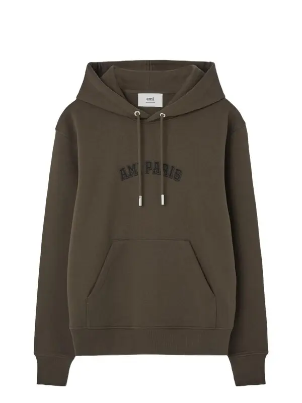 Ami Logo-printed Drawstring Hoodie - Brown