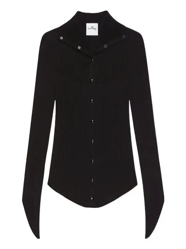 COURREGES Ribbed Cardigan With Embroidered Logo - Black