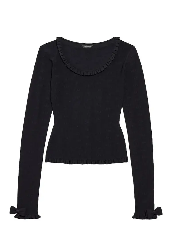 Balenciaga Long Sleeve Top With Bb Jacquard Logo - Black
