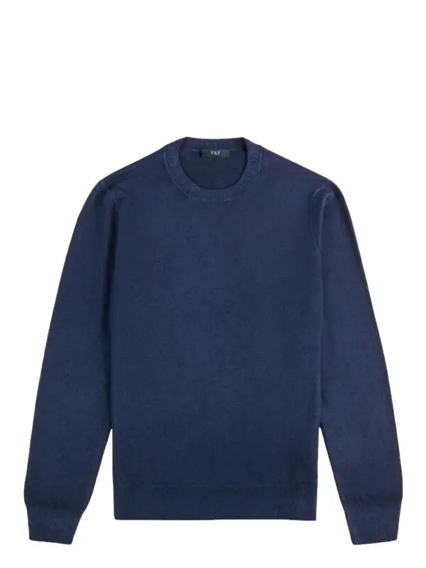 FAY Crew Neck Wool Knitwear With Embroidered Logo - Blue