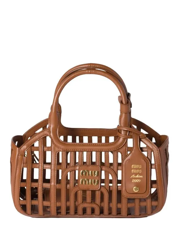 Miu Miu Woven Leather Tote Bag - Cognac