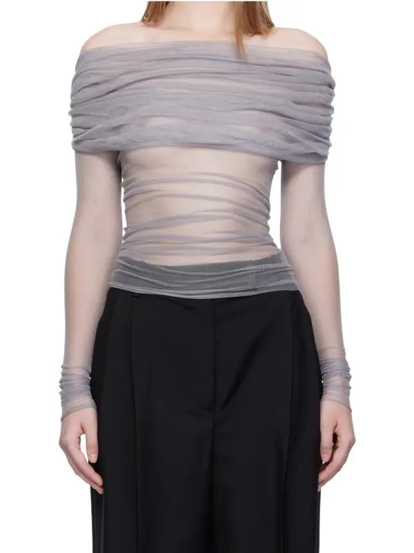 Christopher Esber Off-the-shoulder Sheer Mesh Top - Black