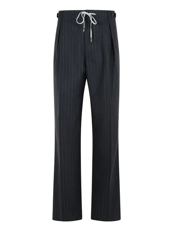 MAISON MARGIELA Pinstripe Drawstring Pleated Trousers - Black