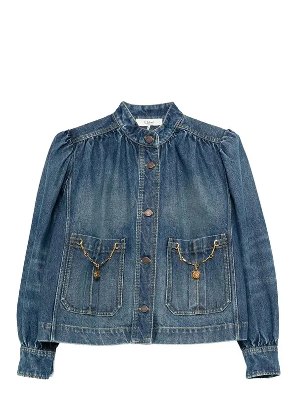 Chloé High-neck Gathered Denim Jacket - Blue