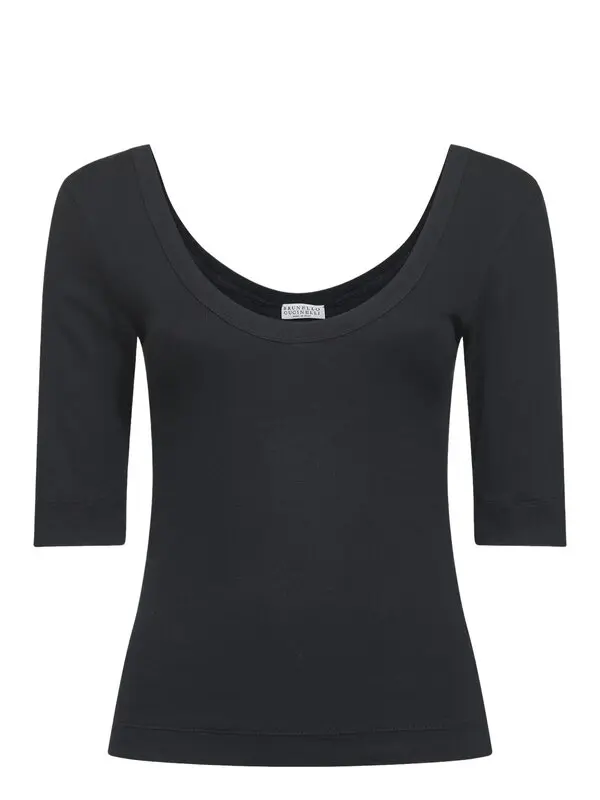 Brunello Cucinelli Scoop Neck Straight Hem T-shirt - Black