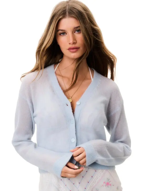 LoveShackFancy Breckie Sheer Alpaca-wool Blend Cardigan - Blue Macaron