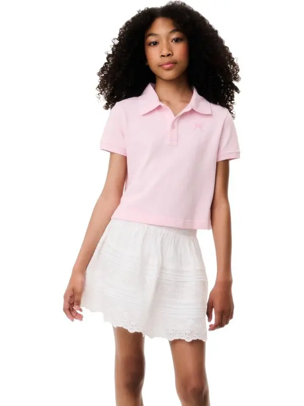LoveShackFancy Cropped Polo With Embroidered Bow Detail - Pink Shore