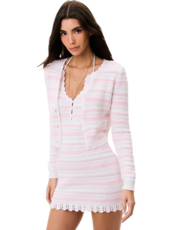 LoveShackFancy Dessa Cotton Crochet Cardigan With Striped Pattern And Scalloped Trim - Marbella Stripe