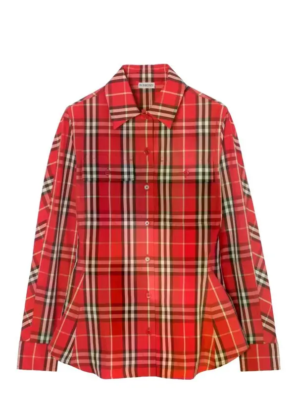 Burberry Check Slim Shirt - Red
