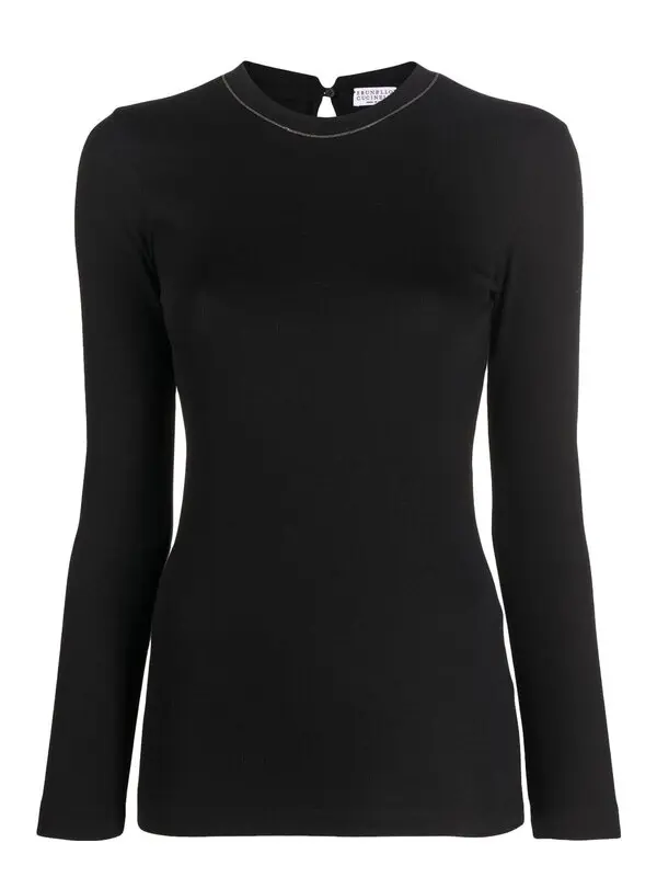 Brunello Cucinelli Ribbed Cotton Crewneck Sweater - Black