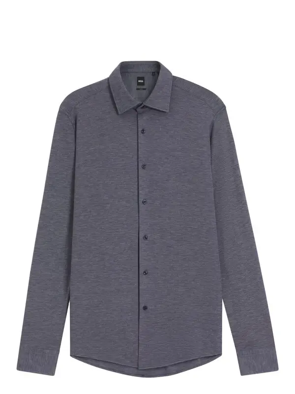BOSS Slim-fit Shirt In Piqué Jersey - Dark Blue