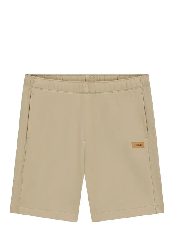 Hugo Cotton French-terry Shorts With Suede Logo Badge - Beige