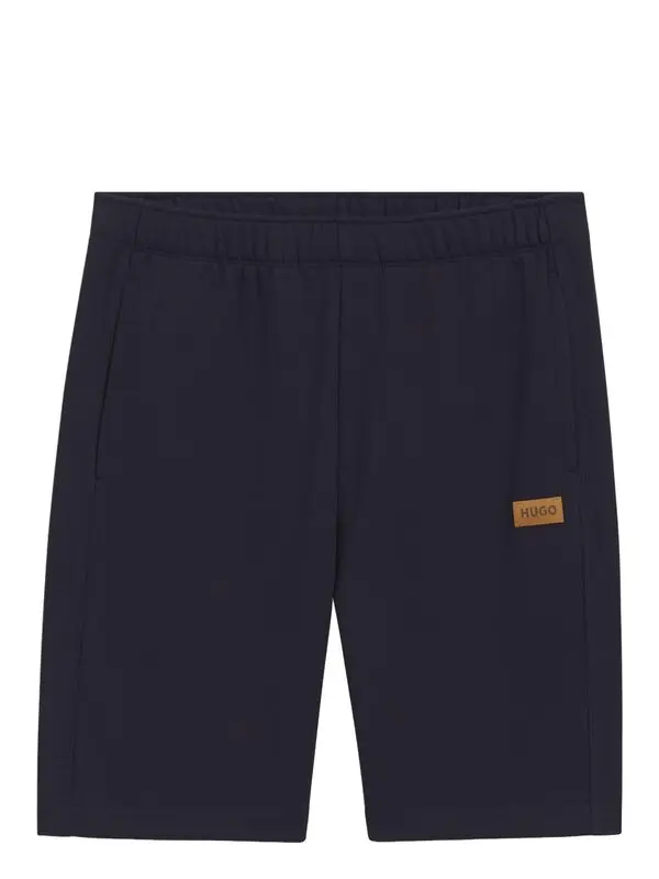 Hugo Cotton French-terry Shorts With Suede Logo Badge - Dark Blue