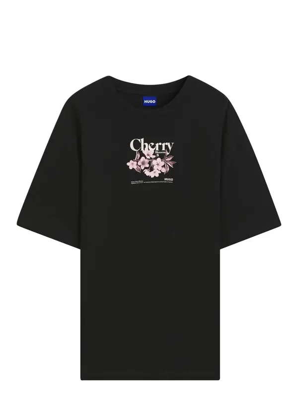 Hugo Cotton-jersey T-shirt With Graphic Print - Black