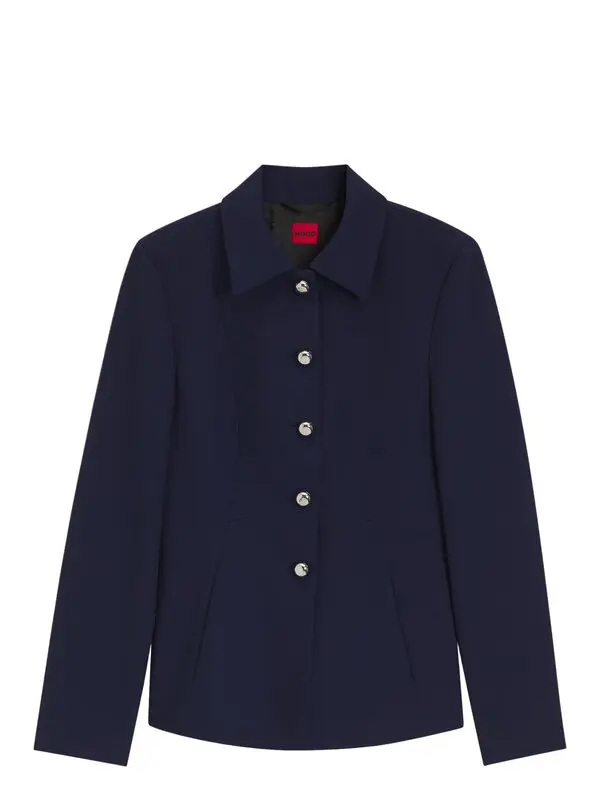 Hugo Regular-fit Blazer With Peplum Hem And Metal Trims - Blue