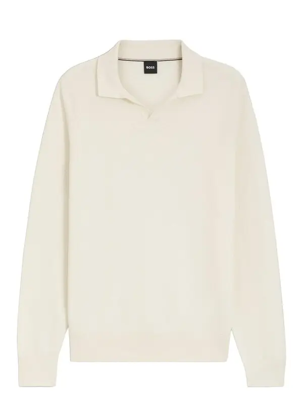 BOSS Knitted Cotton Sweater With Johnny Collar - White