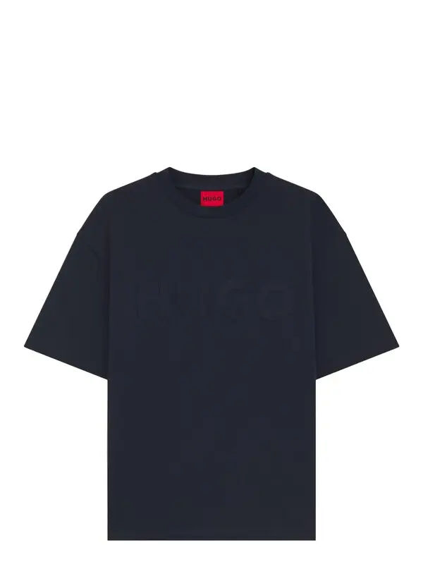 Hugo Cotton-jersey T-shirt With Reflective Logo - Dark Blue