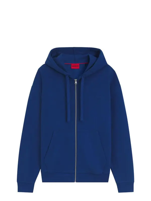 Hugo Cotton Terry Zip-up Hoodie With Logo Print - Light Blue