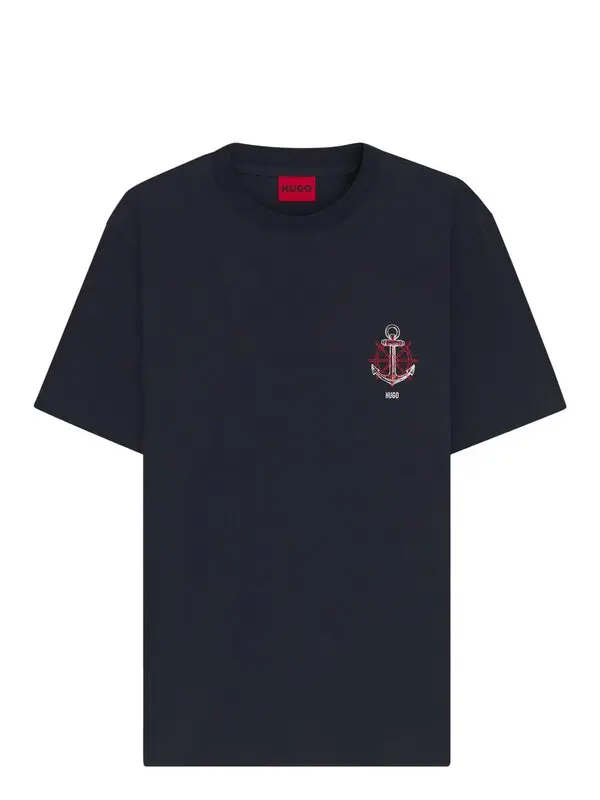 Hugo Cotton-jersey T-shirt With Sailing Artwork - Dark Blue