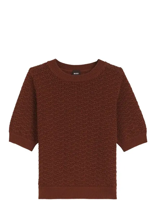 BOSS Cotton Sweater With Micro-lace Structure And Ribbed Trims - Brown