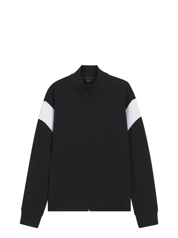 BOSS Zippered Cotton-blend Sweatshirt With Contrast Inserts - Dark Blue
