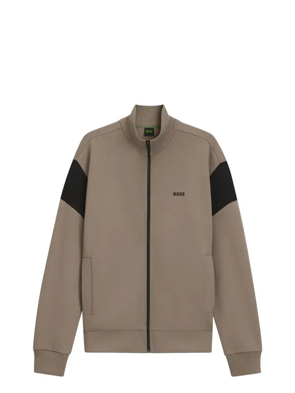 BOSS Zippered Cotton-blend Sweatshirt With Contrast Inserts - Light Green