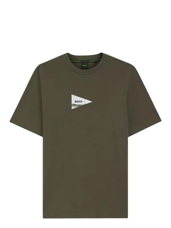 BOSS Regular-fit Photoprint T-shirt In Stretch Cotton - Light Green