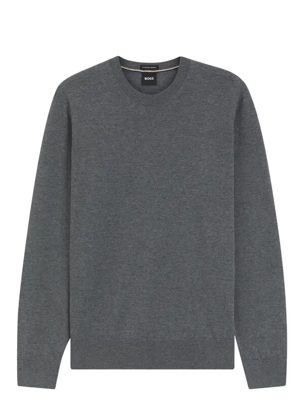 BOSS Merino Wool Crew Neck Sweater - Grey