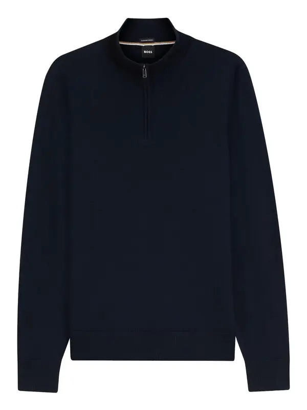 BOSS Merino Wool Quarter Zip Sweater - Dark Blue