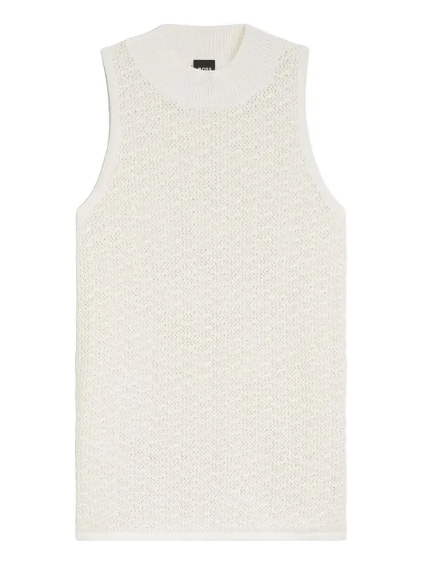 BOSS Sleeveless Knit Top With Micro-lace Structure - White