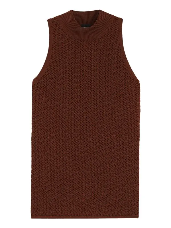 BOSS Knitted Cotton Top With Micro-lace Structure - Brown