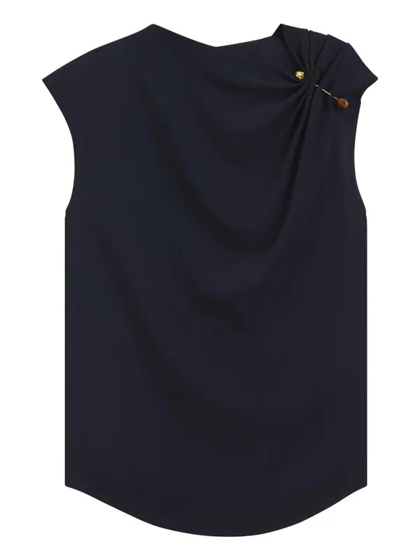 BOSS Sleeveless Crepe Blouse With Metal Pin Detail - Dark Blue