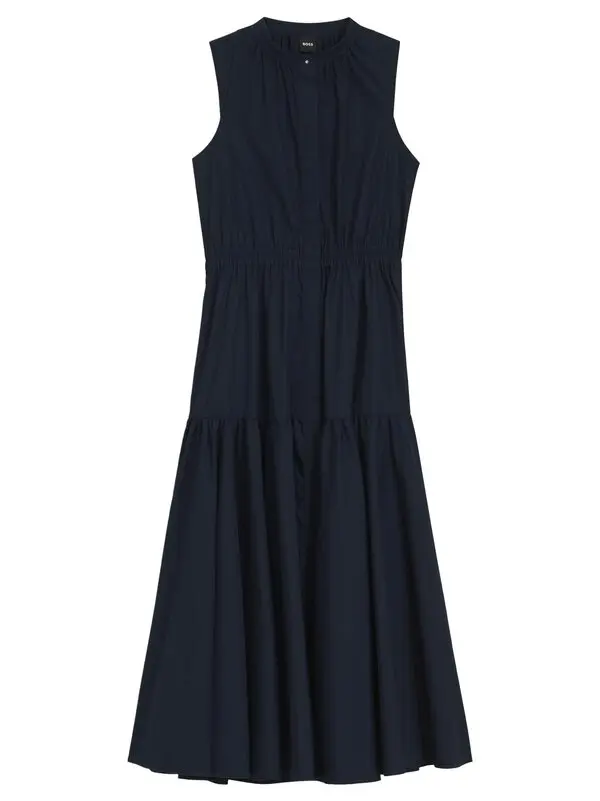 BOSS Sleeveless Cotton Poplin Dress With Elasticated Waistband - Dark Blue