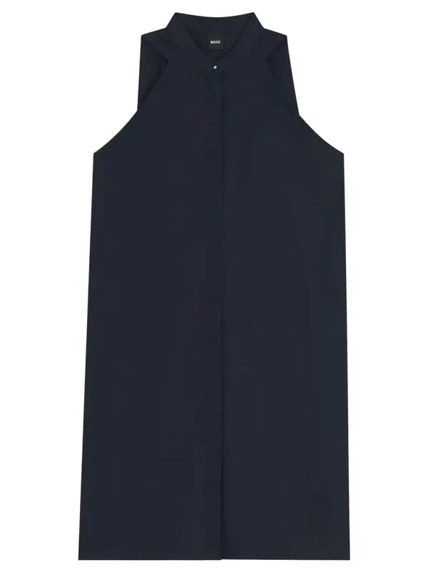 BOSS Sleeveless Cotton Poplin Relaxed Fit Dress With Stand Collar - Dark Blue