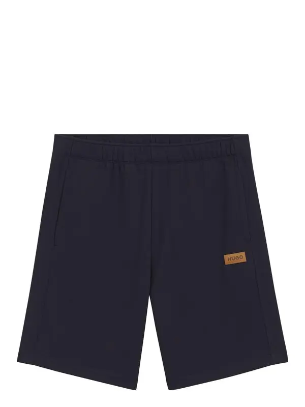 Hugo Cotton French-terry Regular-fit Shorts With Suede Logo Badge - Dark Blue
