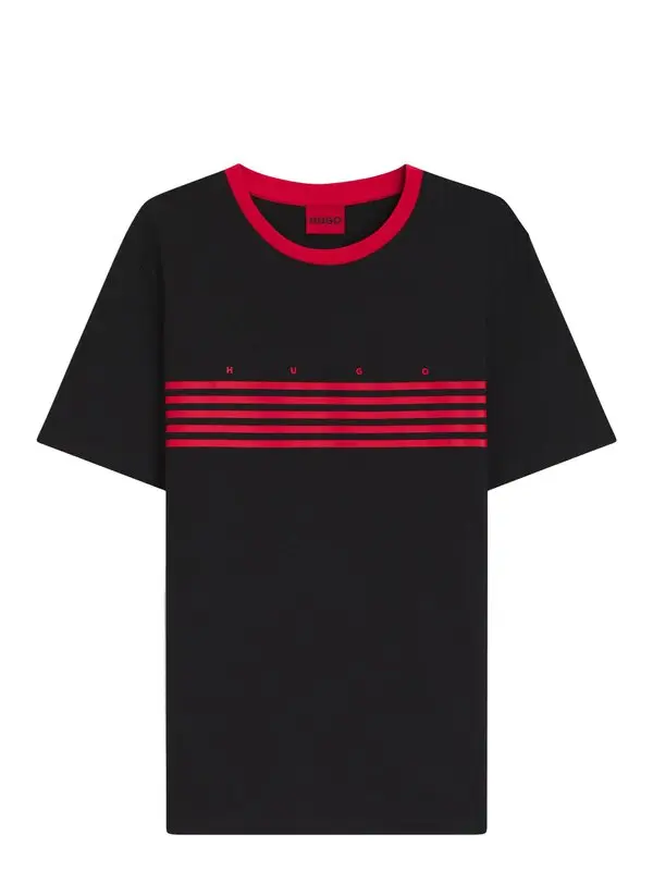 Hugo Cotton T-shirt With Printed Stripes - Black