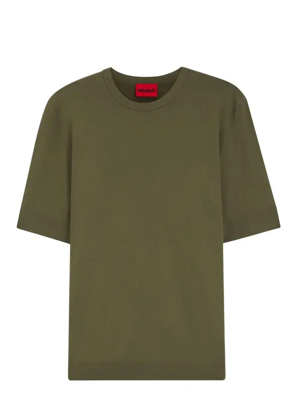 Hugo Slim-fit Knit T-shirt With Embroidered Logo - Light Green