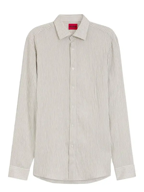 Hugo Modern-fit Shirt In Striped Seersucker - Black